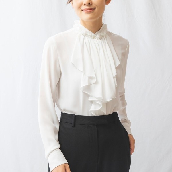 ナラカミーチェ（NARACAMICIE）/無地ジョーゼットフロントフリルブラウス
