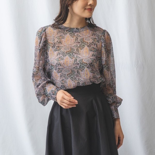 ナラカミーチェ（NARACAMICIE）/ペイズリープリントシフォンバックボタンブラウス