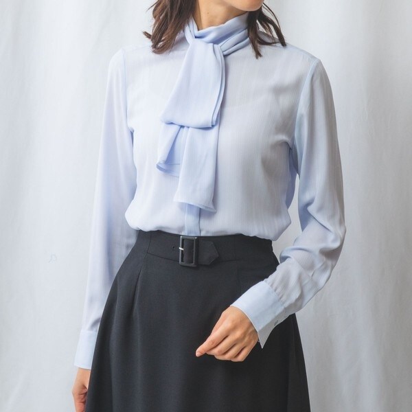 ナラカミーチェ（NARACAMICIE）/【NARACAMICIE】シャドーストライプスタンドボウタイブラウス