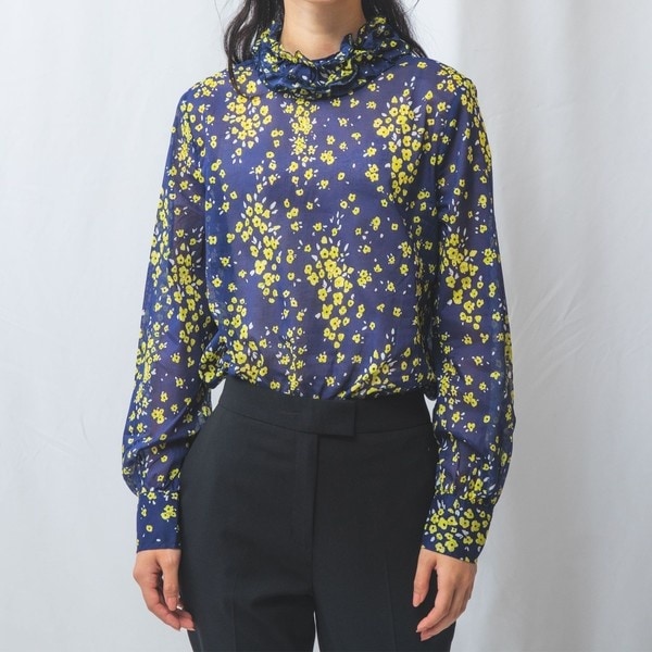 ナラカミーチェ（NARACAMICIE）/フラワープリントフリルスタンドネックブラウス