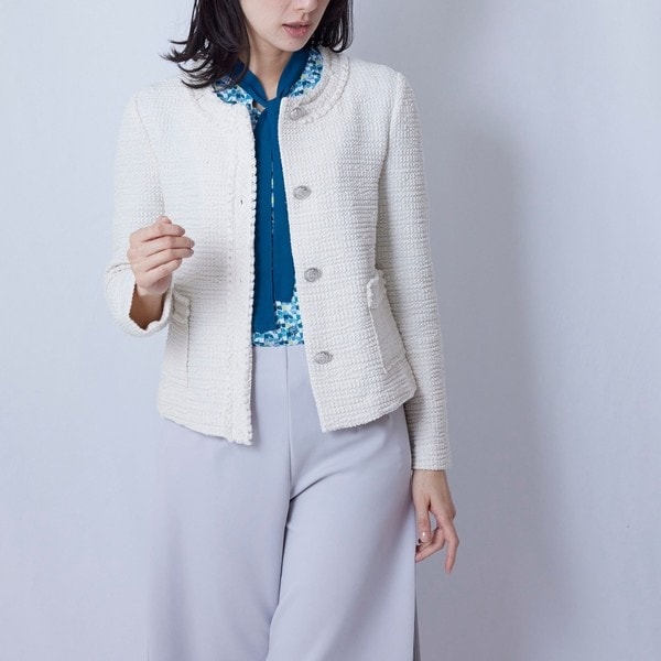 ナラカミーチェ（NARACAMICIE）/フリンジトリミングノーカラージャケット