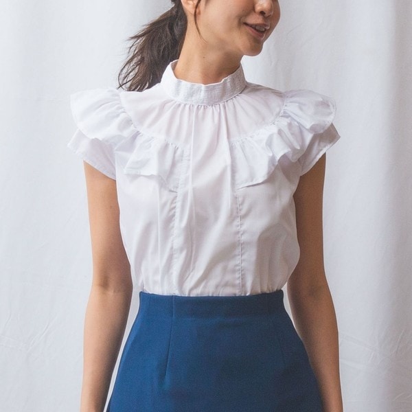 ナラカミーチェ（NARACAMICIE）/【NARACAMICIE】スクエアレースカラーフリル半袖ブラウス