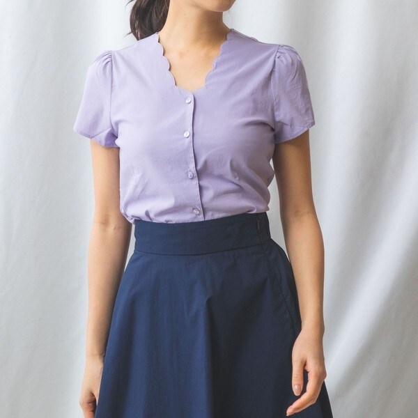 ナラカミーチェ（NARACAMICIE）/【NARACAMICIE】コットンストレッチスカラップネックブラウス