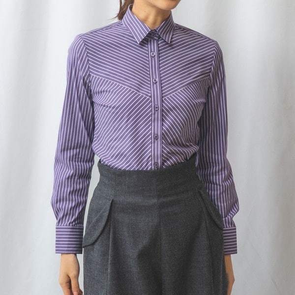 ナラカミーチェ（NARACAMICIE）/【NARACAMICIE】ミラノストライプヨーク切替長袖シャツ