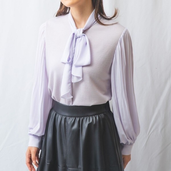 ナラカミーチェ（NARACAMICIE）/【NARACAMICIE】ウールジャージ袖プリーツボウタイカットソー