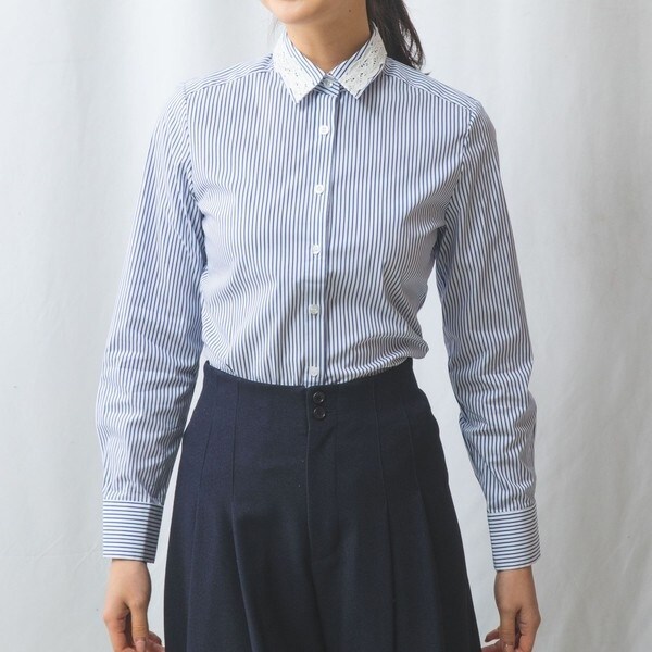 ナラカミーチェ（NARACAMICIE）/【NARACAMICIE】ストライプ襟レース長袖シャツ