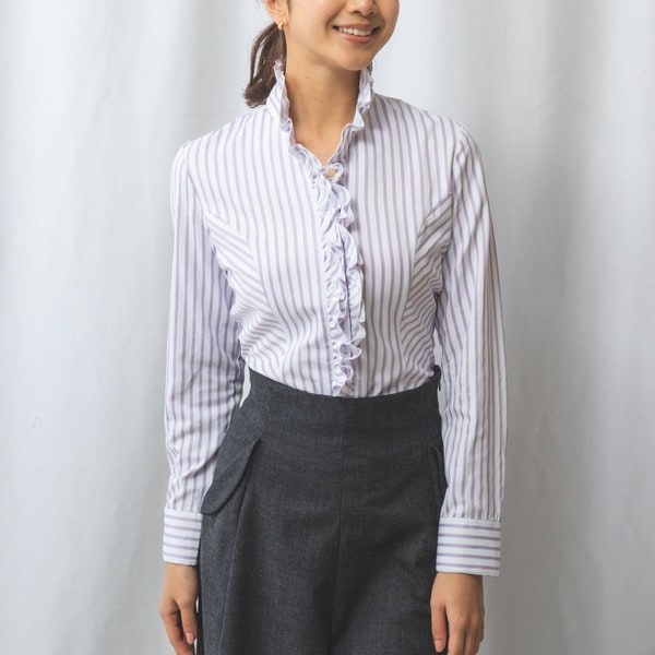 ナラカミーチェ（NARACAMICIE）/【NARACAMICIE】ストライプスタンドフリル長袖シャツ