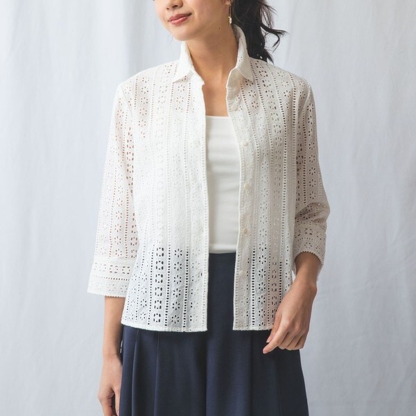 ナラカミーチェ（NARACAMICIE）/【NARACAMICIE】ラインフラワーレースシャツ