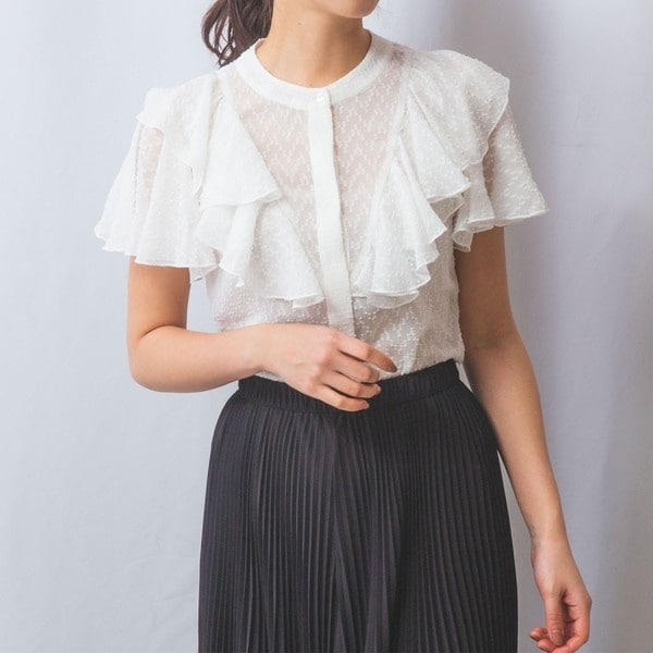 ナラカミーチェ（NARACAMICIE）/【NARACAMICIE】スクエアジャガードフリル袖半袖ブラウス