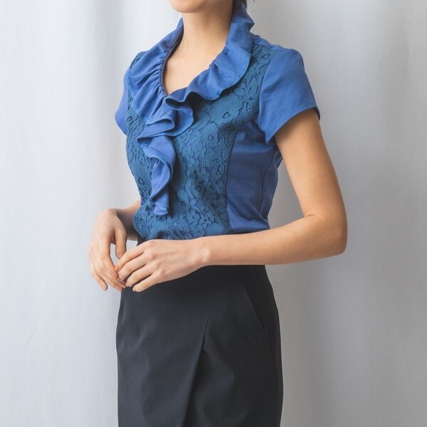 ナラカミーチェ（NARACAMICIE）/【NARACAMICIE】レースコンビフリル半袖カットソー