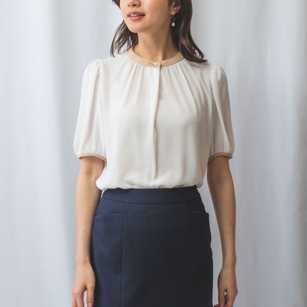 ナラカミーチェ（NARACAMICIE）/【NARACAMICIE】バイカラージョーゼット半袖ブラウス