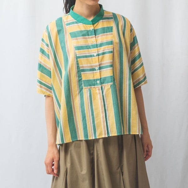 ナラカミーチェ（NARACAMICIE）/【Selected by N’s】ボーダーバンドカラーシャツ