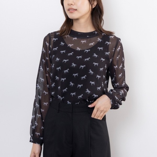 ナラカミーチェ（NARACAMICIE）/【NARACAMICIE】ホースプリント配色パイピング長袖ブラウス