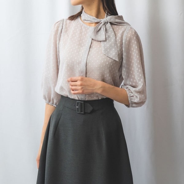 ナラカミーチェ（NARACAMICIE）/【NARACAMICIE】ドットジャガードリボン付き七分袖ブラウス