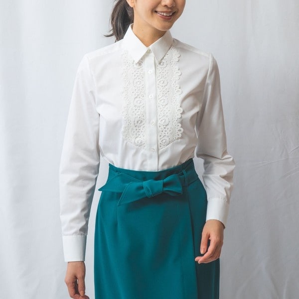 ナラカミーチェ（NARACAMICIE）/【NARACAMICIE】ツイルフロントレースシャツカラー長袖シャツ