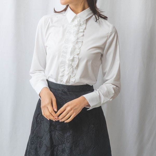 ナラカミーチェ（NARACAMICIE）/【NARACAMICIE】ストライプフロントフリル長袖ブラウス