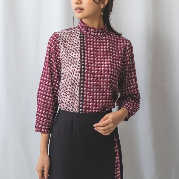 ナラカミーチェ（NARACAMICIE）/【NARACAMICIE】幾何柄スタンド七分袖ブラウス