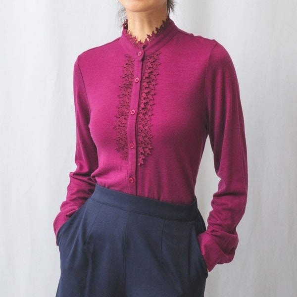 ナラカミーチェ（NARACAMICIE）/【NARACAMICIE】ウールジャージフロントレース長袖カットソー