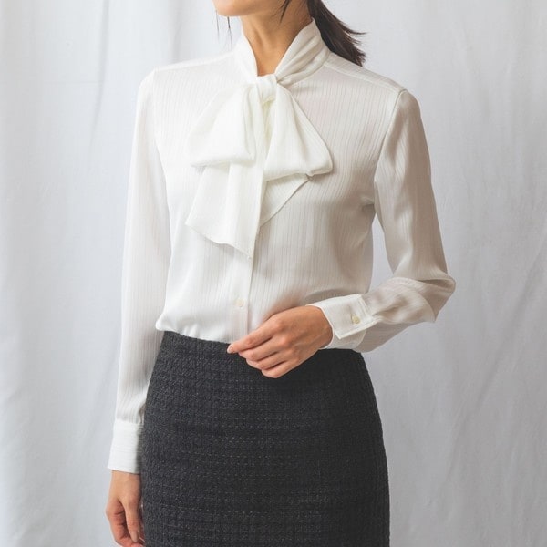 ナラカミーチェ（NARACAMICIE）/【NARACAMICIE】サテンストライプボウタイ長袖ブラウス