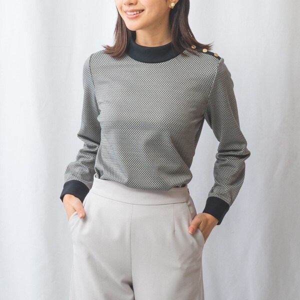 ナラカミーチェ（NARACAMICIE）/【NARACAMICIE】ヘリンボーン配色ハイネック長袖カットソー