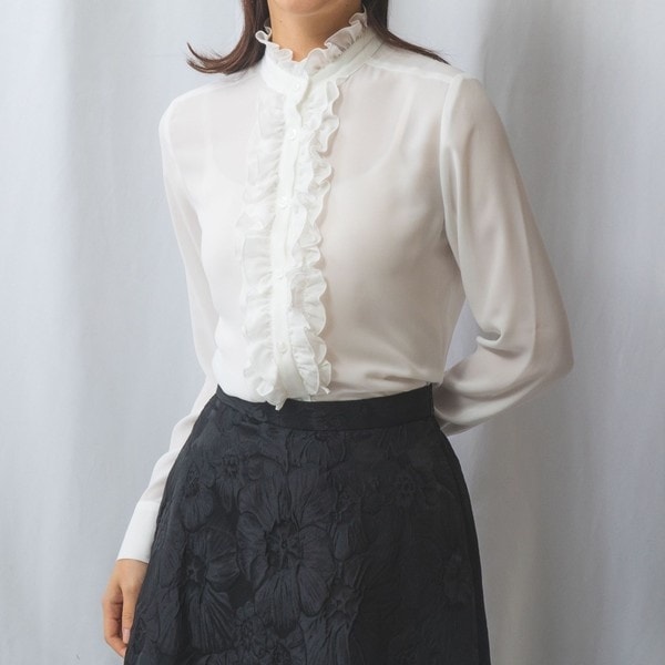 ナラカミーチェ（NARACAMICIE）/【NARACAMICIE】無地ジョーゼットフロントフリル長袖ブラウス