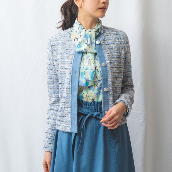 ナラカミーチェ（NARACAMICIE）/【NARACAMICIE】ストレッチツィードノーカラージャケット