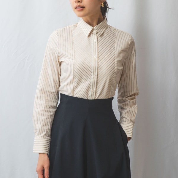 ナラカミーチェ（NARACAMICIE）/【NARACAMICIE】ストレッチストライプフロントバイヤス長袖シャツ