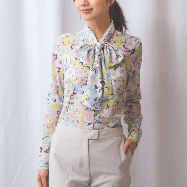 ナラカミーチェ（NARACAMICIE）/【NARACAMICIE】花柄プリント長袖ボウタイブラウス