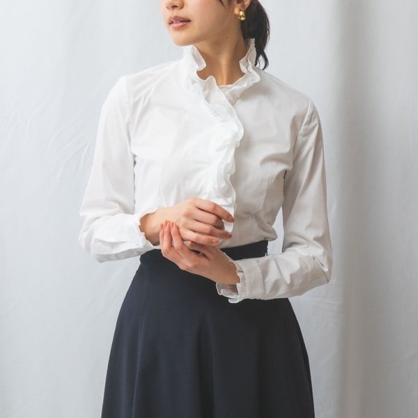 ナラカミーチェ（NARACAMICIE）/【NARACAMICIE】2重スタンドフリルブロード長袖ブラウス