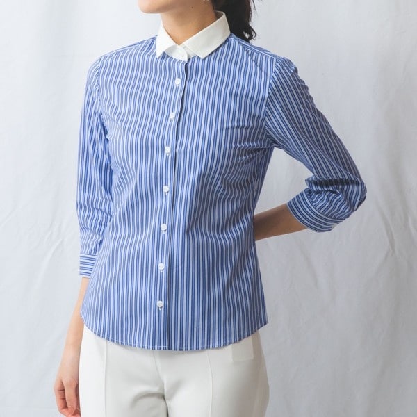 ナラカミーチェ（NARACAMICIE）/【NARACAMICIE】ストライプクレリック七分袖シャツ