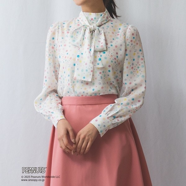 ナラカミーチェ（NARACAMICIE）/【PEANUTS】シャボン玉柄リボン付きジョーゼット長袖ブラウス