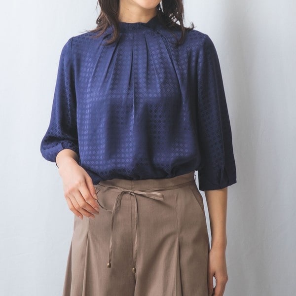 ナラカミーチェ（NARACAMICIE）/【NARACAMICIE】織り柄サテンタック衿半袖プルオーバー