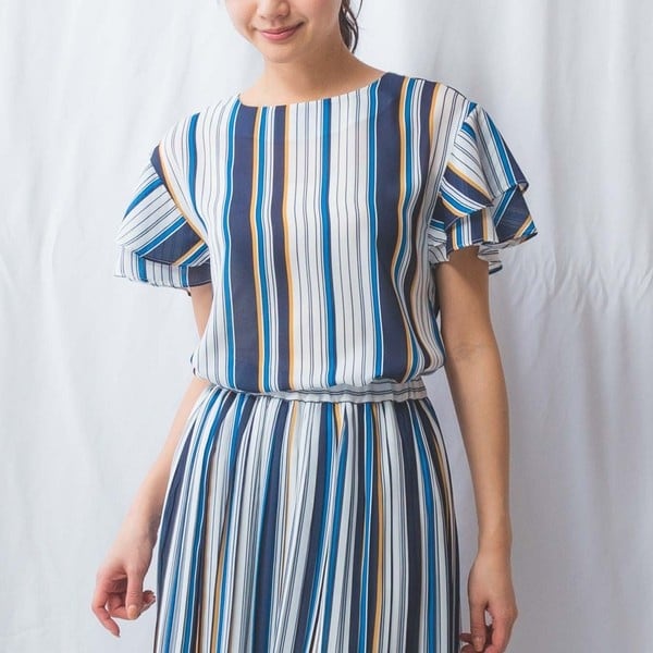 ナラカミーチェ（NARACAMICIE）/【NARACAMICIE】【セットアップ対応】マルチストライプ半袖フリルブラウス