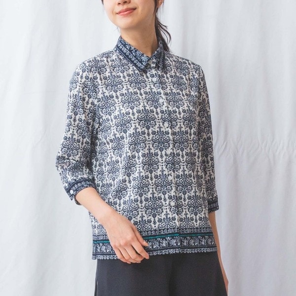 ナラカミーチェ（NARACAMICIE）/【NARACAMICIE】ハンドブロック風プリント七分袖シャツ