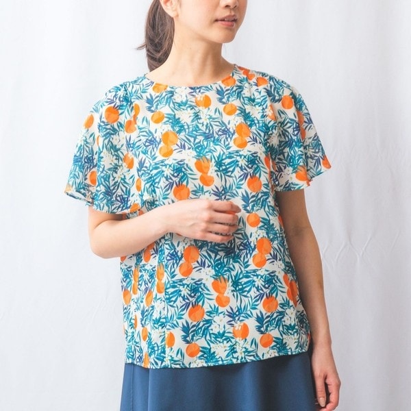 ナラカミーチェ（NARACAMICIE）/【NARACAMICIE】フルーツ柄シフォン半袖プルオーバー