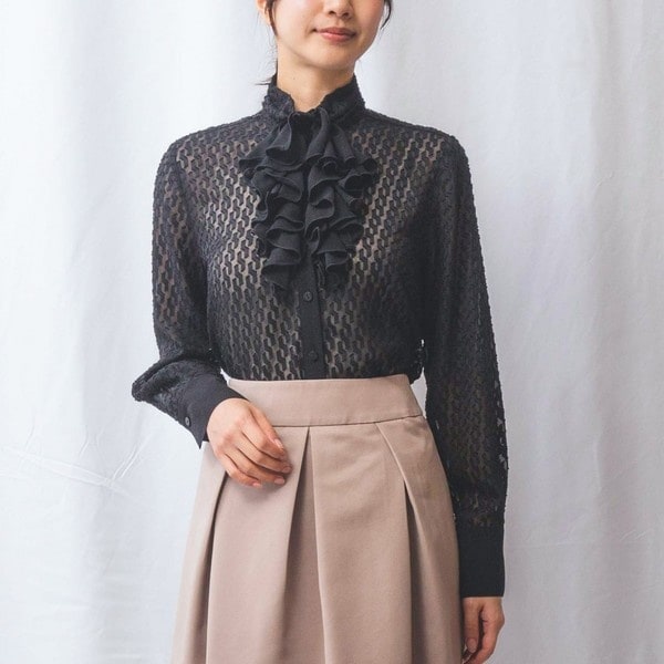 ナラカミーチェ（NARACAMICIE）/【NARACAMICIE】カットジャガードフリル長袖ブラウス