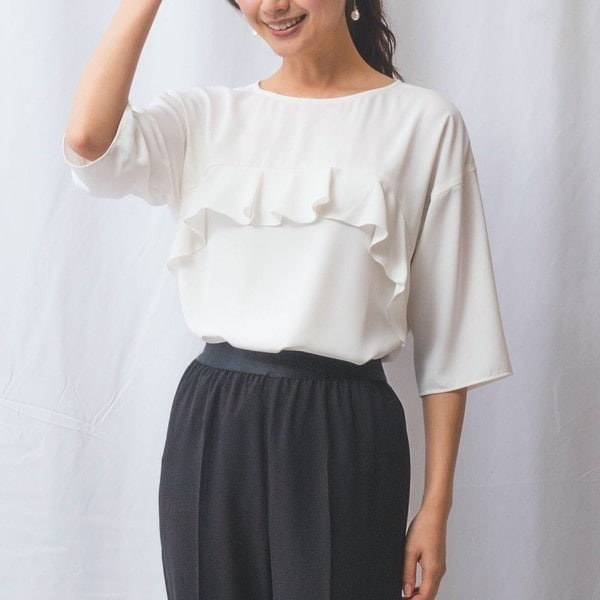 ナラカミーチェ（NARACAMICIE）/【NARACAMICIE】ジョーゼットフロントフリル七分袖プルオーバー