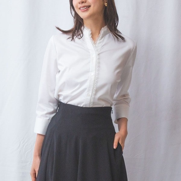 ナラカミーチェ（NARACAMICIE）/【NARACAMICIE】ツイルピコレース七分袖シャツ