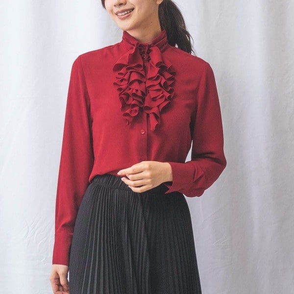 ナラカミーチェ（NARACAMICIE）/【NARACAMICIE】無地ジョーゼットフリル長袖ブラウス