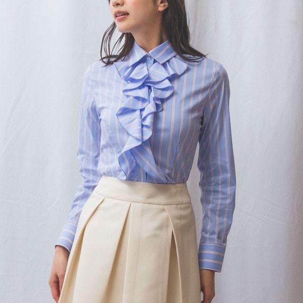 ナラカミーチェ（NARACAMICIE）/【NARACAMICIE】ランダムストライプフロントフリル長袖シャツ