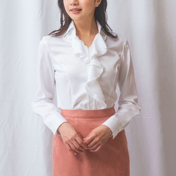 ナラカミーチェ（NARACAMICIE）/【NARACAMICIE】ツイル襟付きフリル長袖シャツ