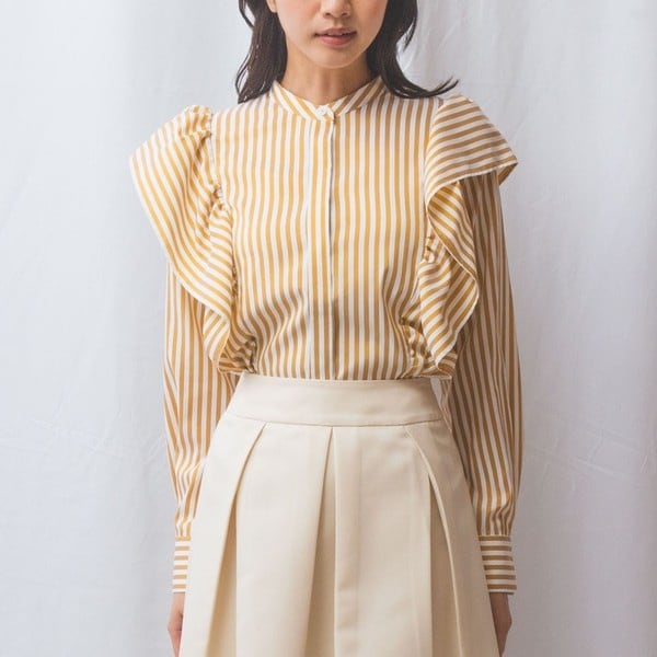 ナラカミーチェ（NARACAMICIE）/【NARACAMICIE】ストレッチストライプショルダーフリル長袖ブラウス