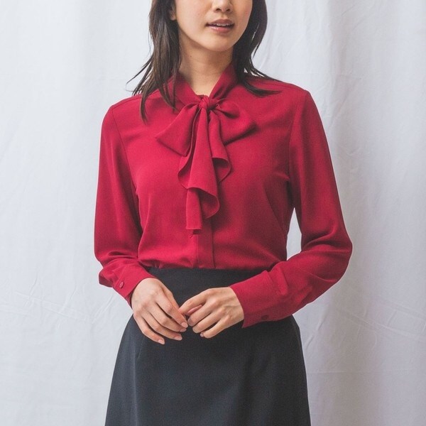 ナラカミーチェ（NARACAMICIE）/【NARACAMICIE】無地ジョーゼットラッフルボウタイ長袖ブラウス