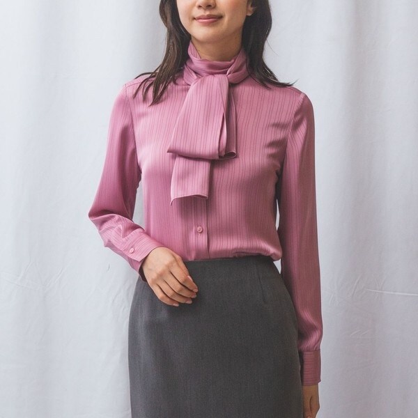 ナラカミーチェ（NARACAMICIE）/【NARACAMICIE】サテンストライプボウタイ長袖ブラウス