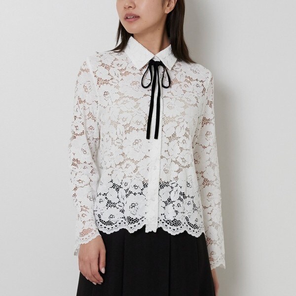 ナラカミーチェ（NARACAMICIE）/【NARACAMICIE】リボン付きレース長袖ブラウス