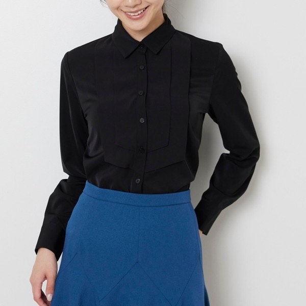 ナラカミーチェ（NARACAMICIE）/【NARACAMICIE】無地ジョーゼットフロント長袖シャツブラウス