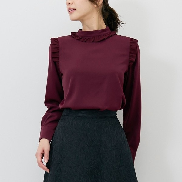 ナラカミーチェ（NARACAMICIE）/【NARACAMICIE】無地ジョーゼットミニフリル長袖ブラウス