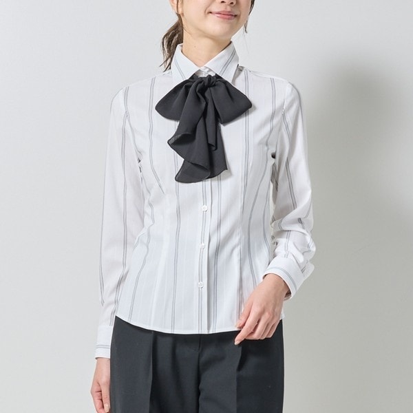 ナラカミーチェ（NARACAMICIE）/【NARACAMICIE】ストレッチストライプリボン付き長袖シャツ