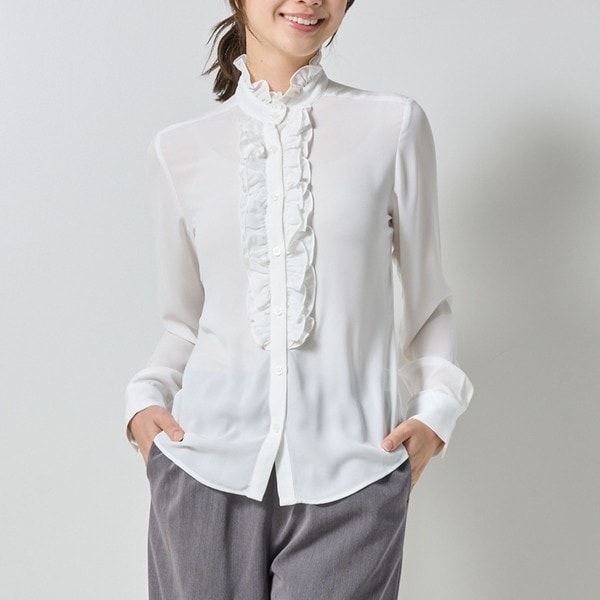 ナラカミーチェ（NARACAMICIE）/【NARACAMICIE】無地ジョーゼットフリル長袖ブラウス