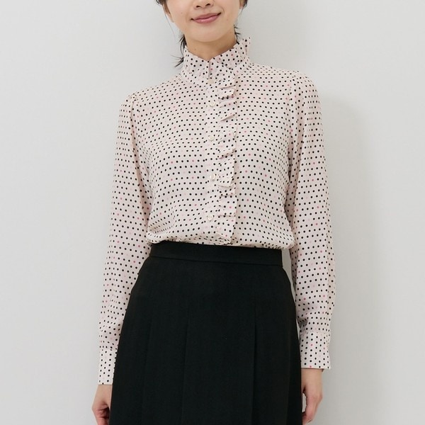 ナラカミーチェ（NARACAMICIE）/【NARACAMICIE】ドット柄フリル衿長袖ブラウス